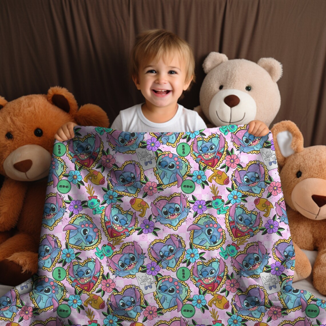 Pink Checkered Alien Hearts Velveteen Minky Blanket, Baby Girl Minky ...