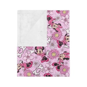 Pink Girl Mouse Velveteen Minky Blanket, Floral Pink Mink Blanket ...