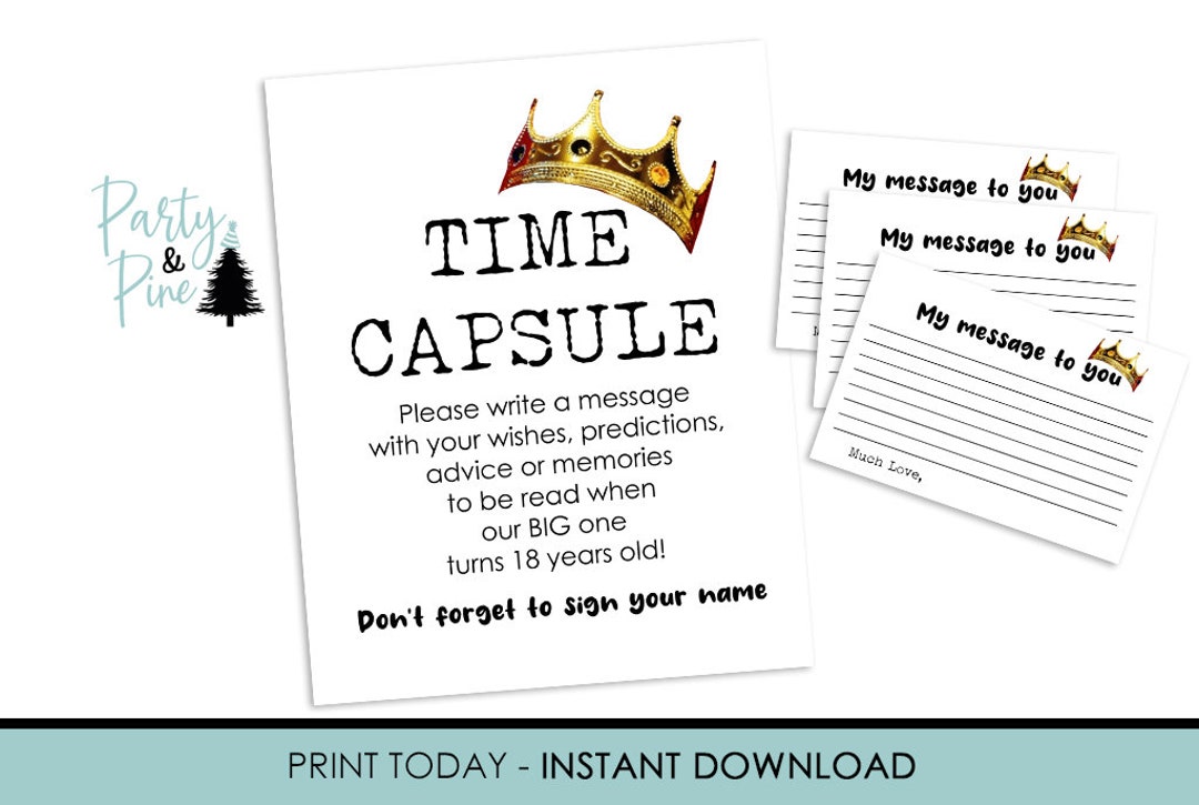 Big One Time Capsule Printable Instant Download Birthday Party - Etsy