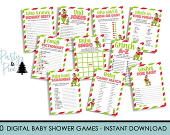 Grinch Baby Shower Games Bundle Canva Editable GAME - Etsy