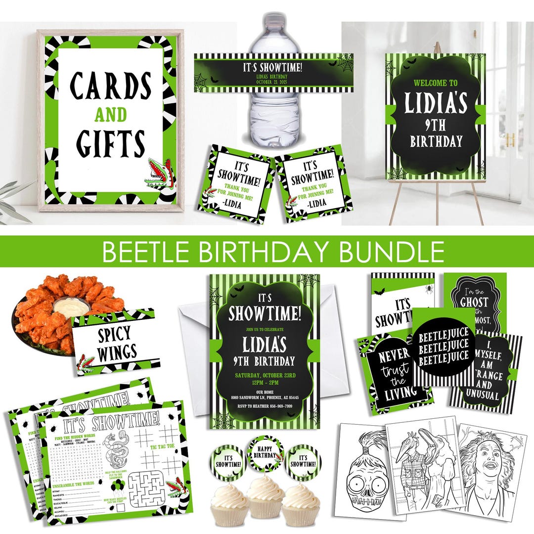 Editable Green Beetle Birthday Invitation Bundle Invite Halloween Party ...