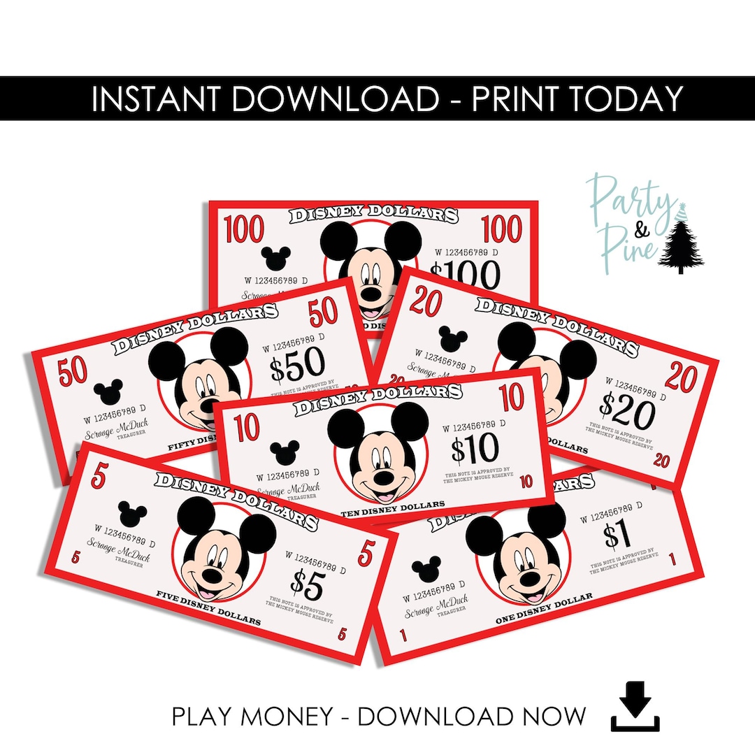 Printable Mickey Mouse Play Money Spending Voucher Disneyland Instant ...