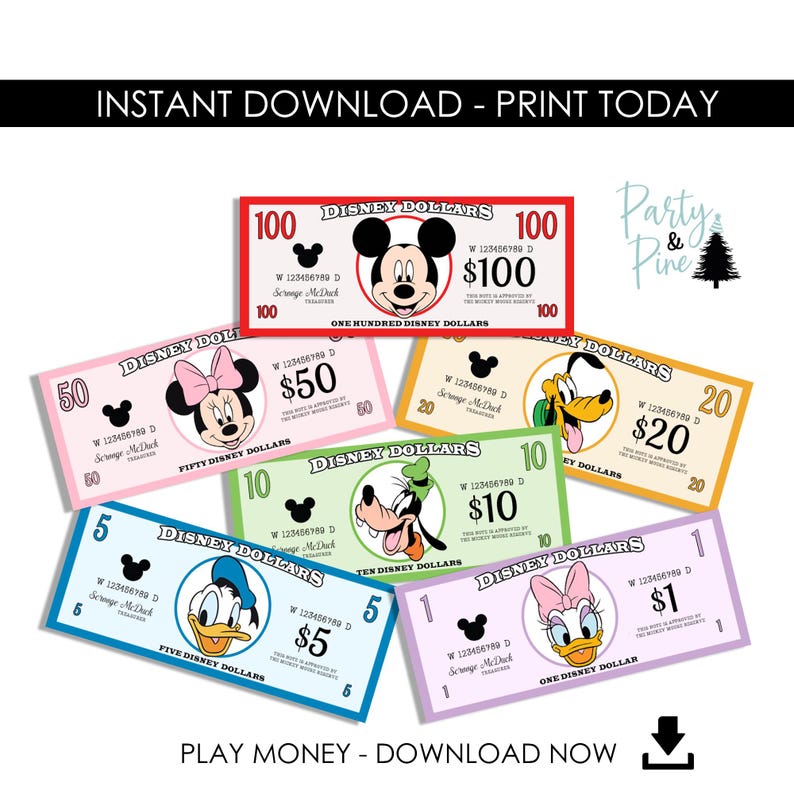 Printable Disneyland Play Money Spending Kids Disneyworld Instant ...