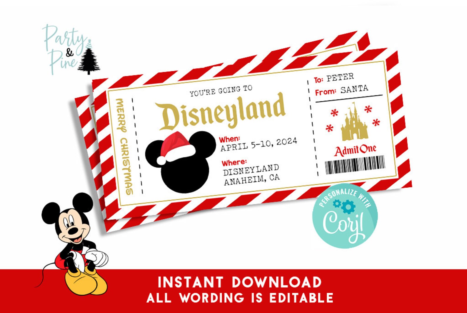 Christmas Disneyland Ticket Gift Reveal Surprise EDITABLE Trip Idea ...