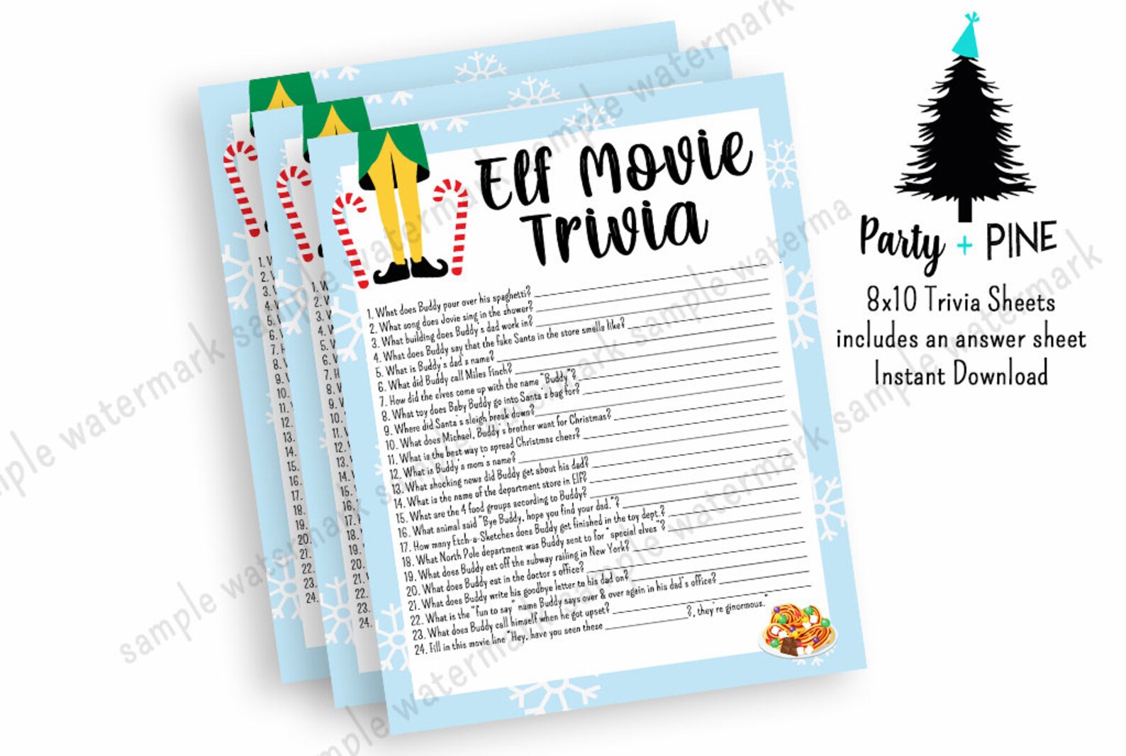 Elf Christmas Trivia Game Printable Digital Holiday Party Birthday Kids elf-christmas-trivia-game-printable-digital-holiday-party-birthday-kids
