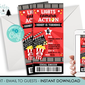 Editable Movie Birthday Invitation Ticket Invite Movies Night Digital ...