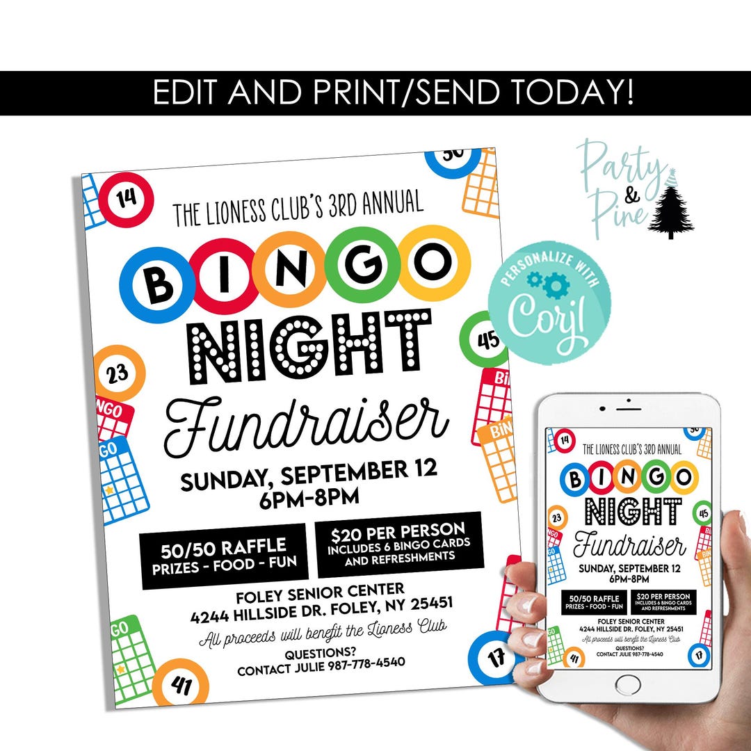 Editable Bingo Fundraiser Template Flyer Instant Download Digital 8 ...