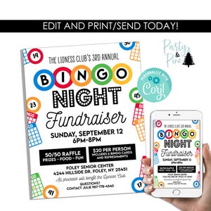 Editable Bingo Fundraiser Template Flyer Instant Download Digital 8 ...