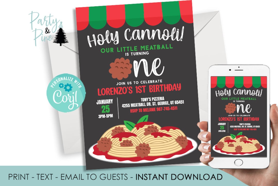 Editable Meatball Birthday Invitation Spaghetti Digital 5x7 Template ...