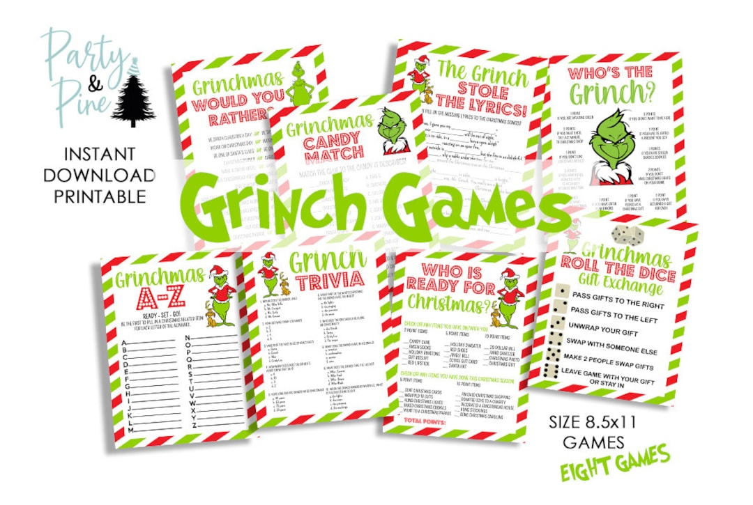 Grinch Christmas Games Bundle Printable Digital Game 8.5x11 Instant ...