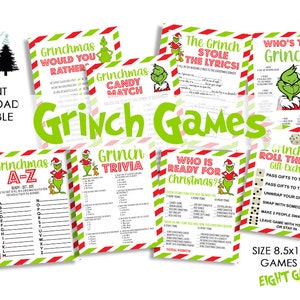 Grinch Christmas Games Bundle Printable Digital Game 8.5x11 Instant ...