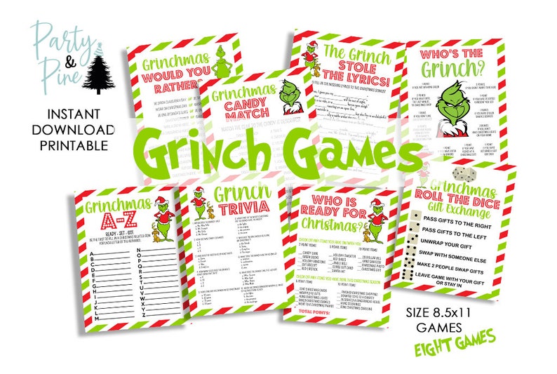 Grinch Christmas Games Bundle Printable Digital Game 8.5x11 Instant ...