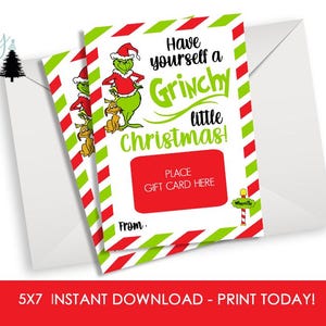 Grinch Christmas Gift Card Holder Printable 5x7 Instant Download ...