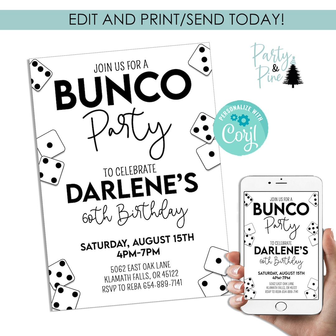 Editable Bunco Birthday Invitation Invite Digital 5x7 Template Instant ...