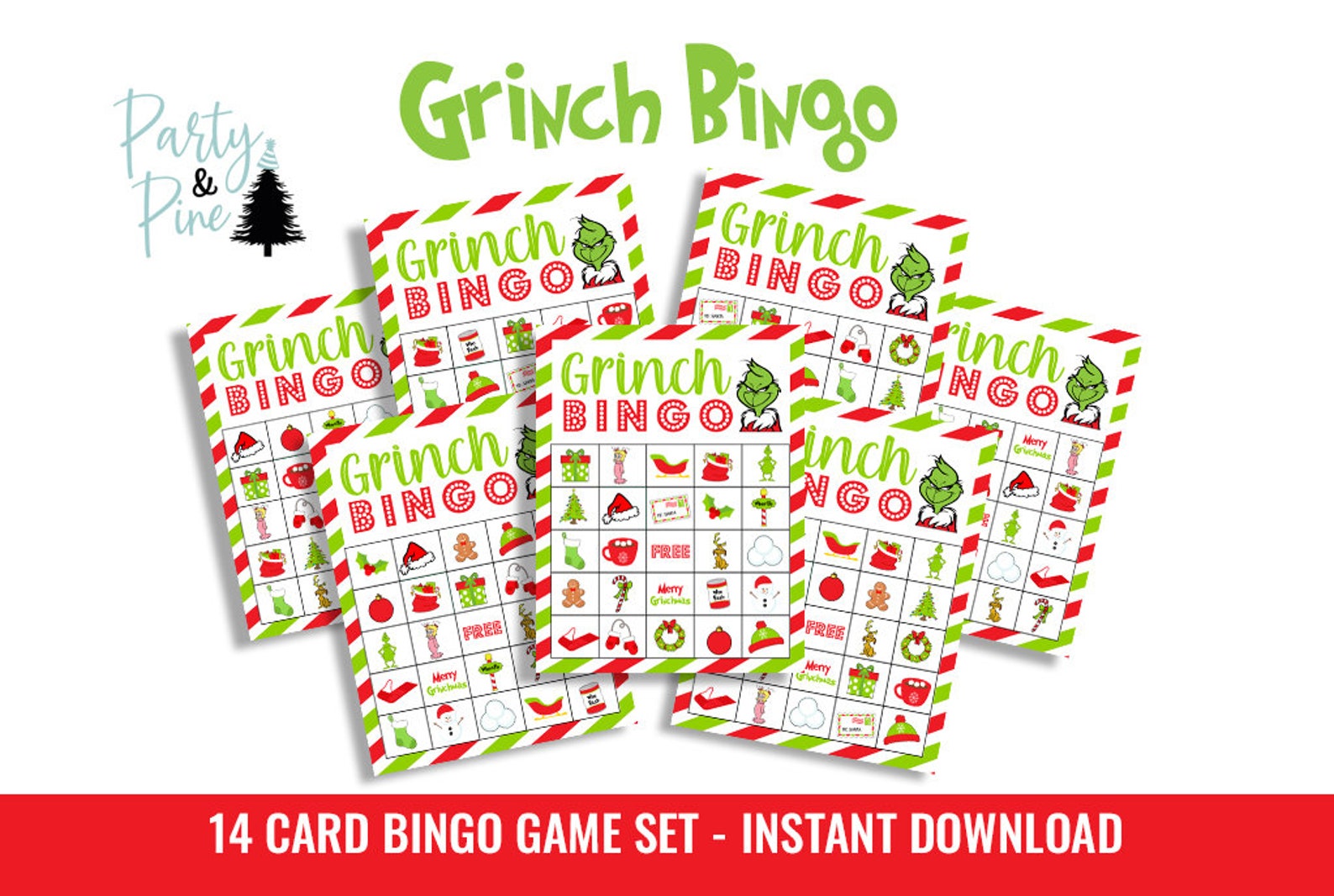 Grinch Bingo Set Printable Game 8.5x11 Christmas Movie Holiday Party ...