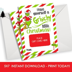 Grinch Christmas Gift Card Holder Printable 5x7 Instant Download ...