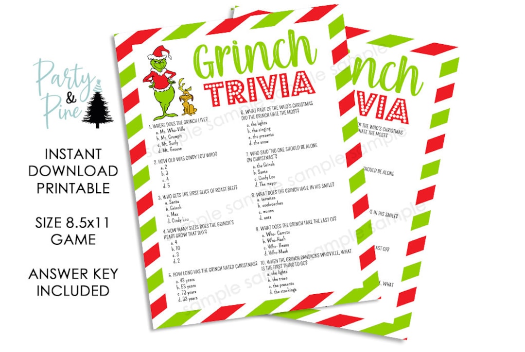 Christmas Game Printable Grinch Trivia Movie Digital 8.5x11 Grinch ...