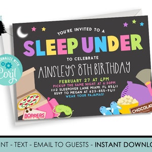 Editable Sleep Under Birthday Invitation Invite Digital 7x5 Colorful ...