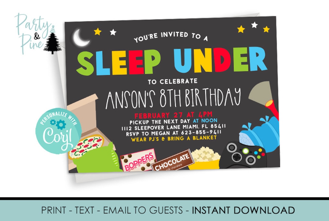 Editable Sleep Under Boys Invite Invitation Birthday Party Digital 7x5 ...