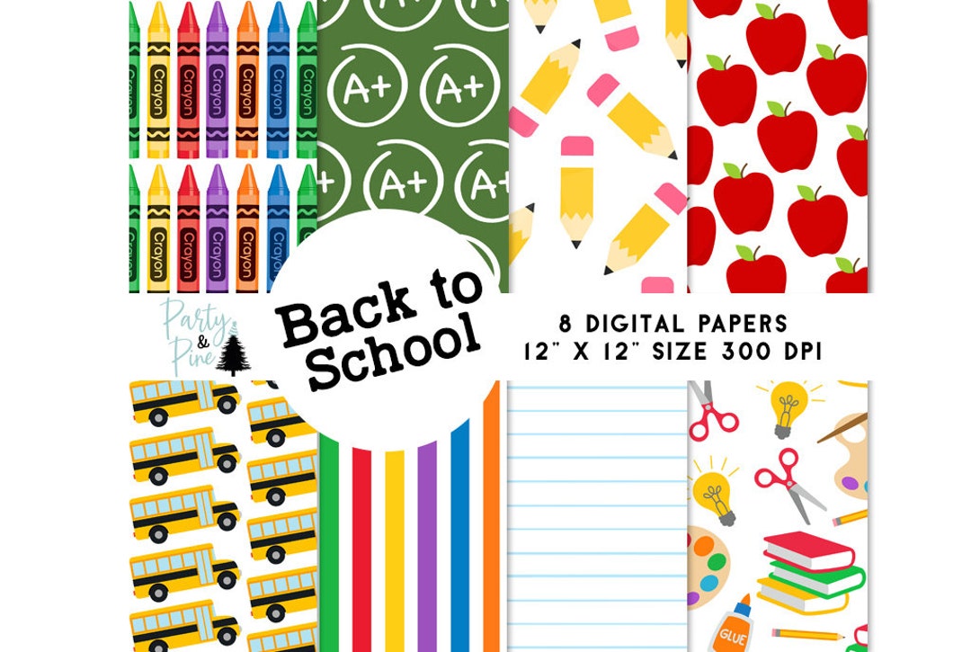 Back to School Digital Papers 12x12 Instant Download Kids Supplies ...
