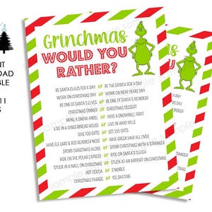 Printable Christmas Game Would You Rather Instant Download Grinchmas ...