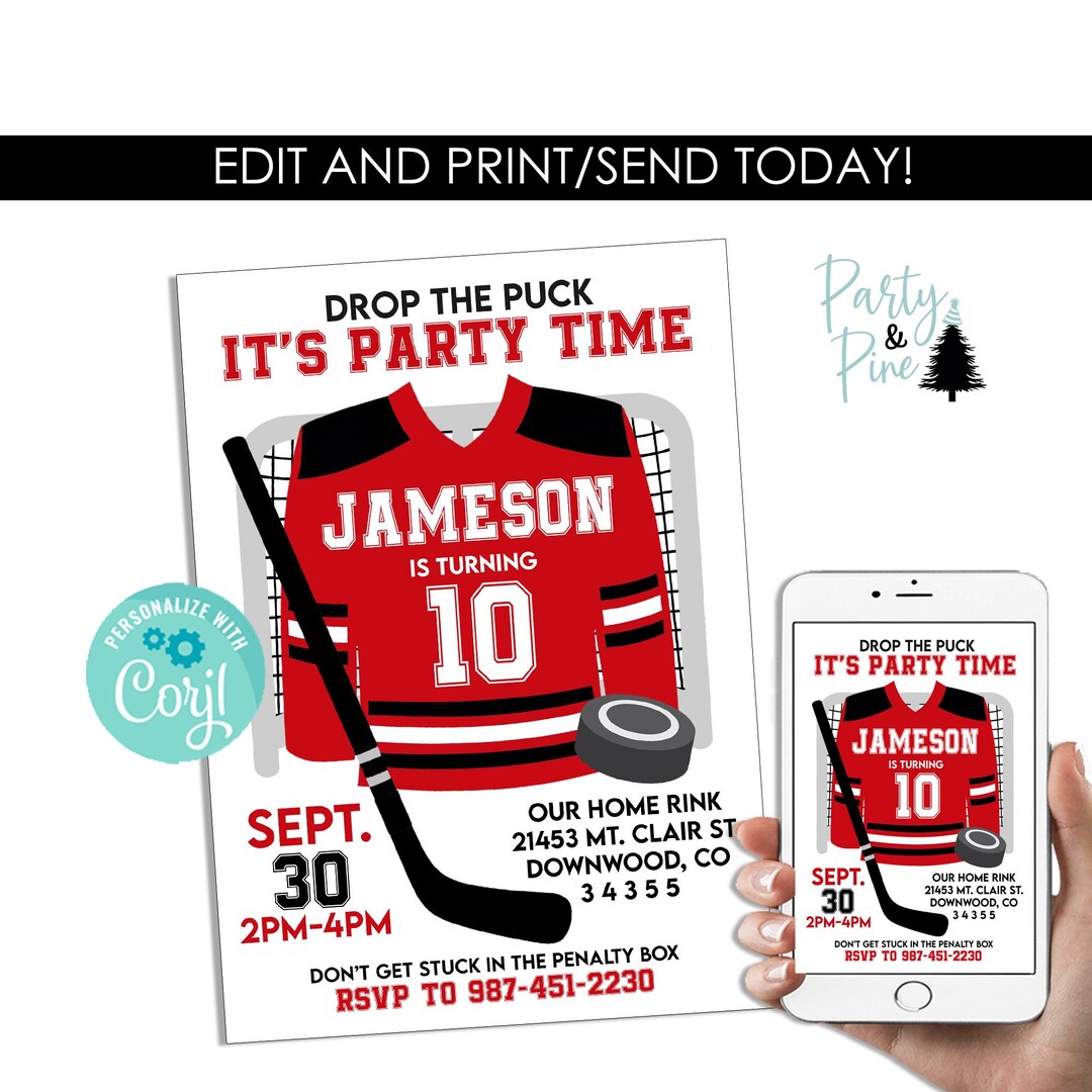 Editable Hockey Invitation Birthday Invite Digital 5x7 Template Instant ...