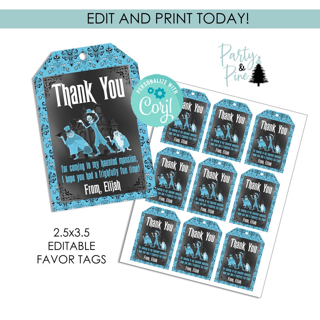 Editable Haunted Mansion Favor Tags Digital Template Halloween ...