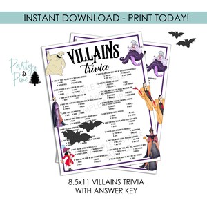Villains Trivia Game Printable Halloween Party Games Birthday ...
