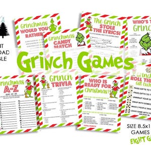 Grinch Christmas Games Bundle Printable Digital Game 8.5x11 Instant ...