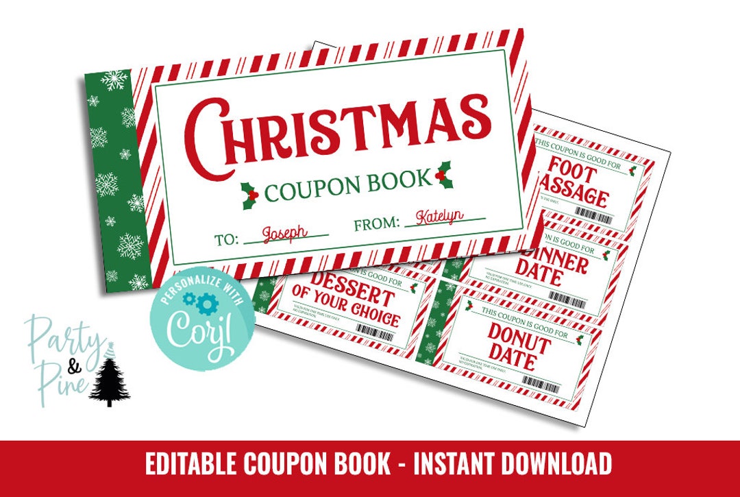 Christmas Coupon Book EDITABLE Printable Coupons Booklet Template ...