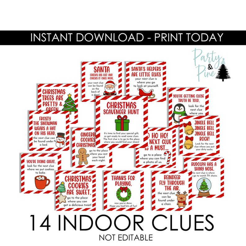 Christmas Scavenger Hunt Clue Cards Treasure Hunt Digital Instant ...