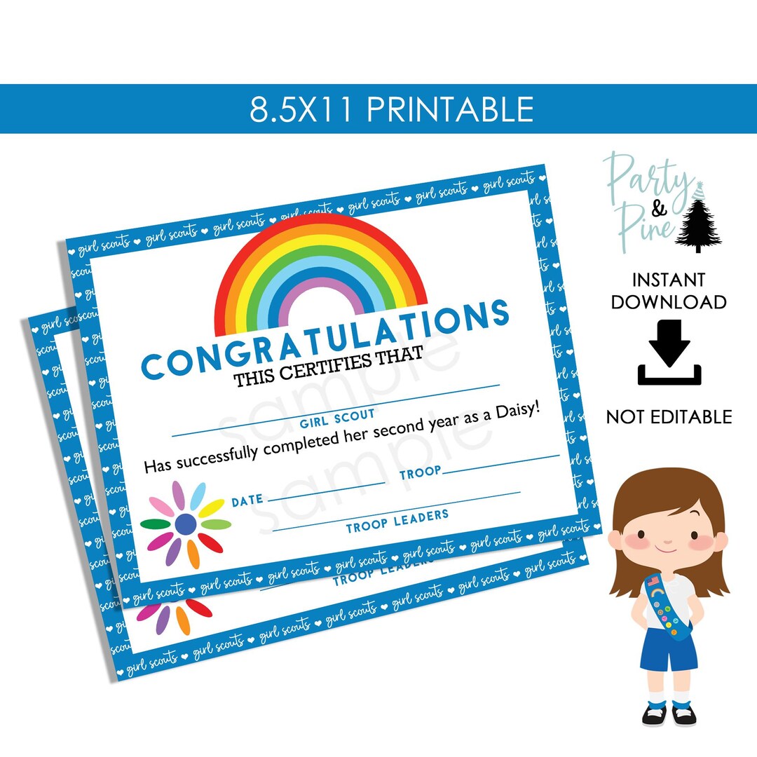 Daisy Award Certificate Printable 2nd Year Completion Digital 11x8.5 ...