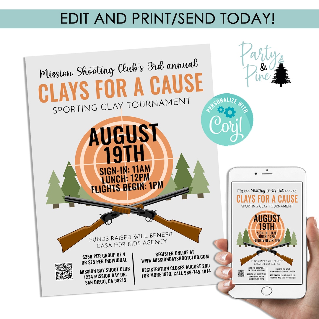 Editable Clay Shooting Fundraiser Tournament Skeet Shoot Trap Template ...