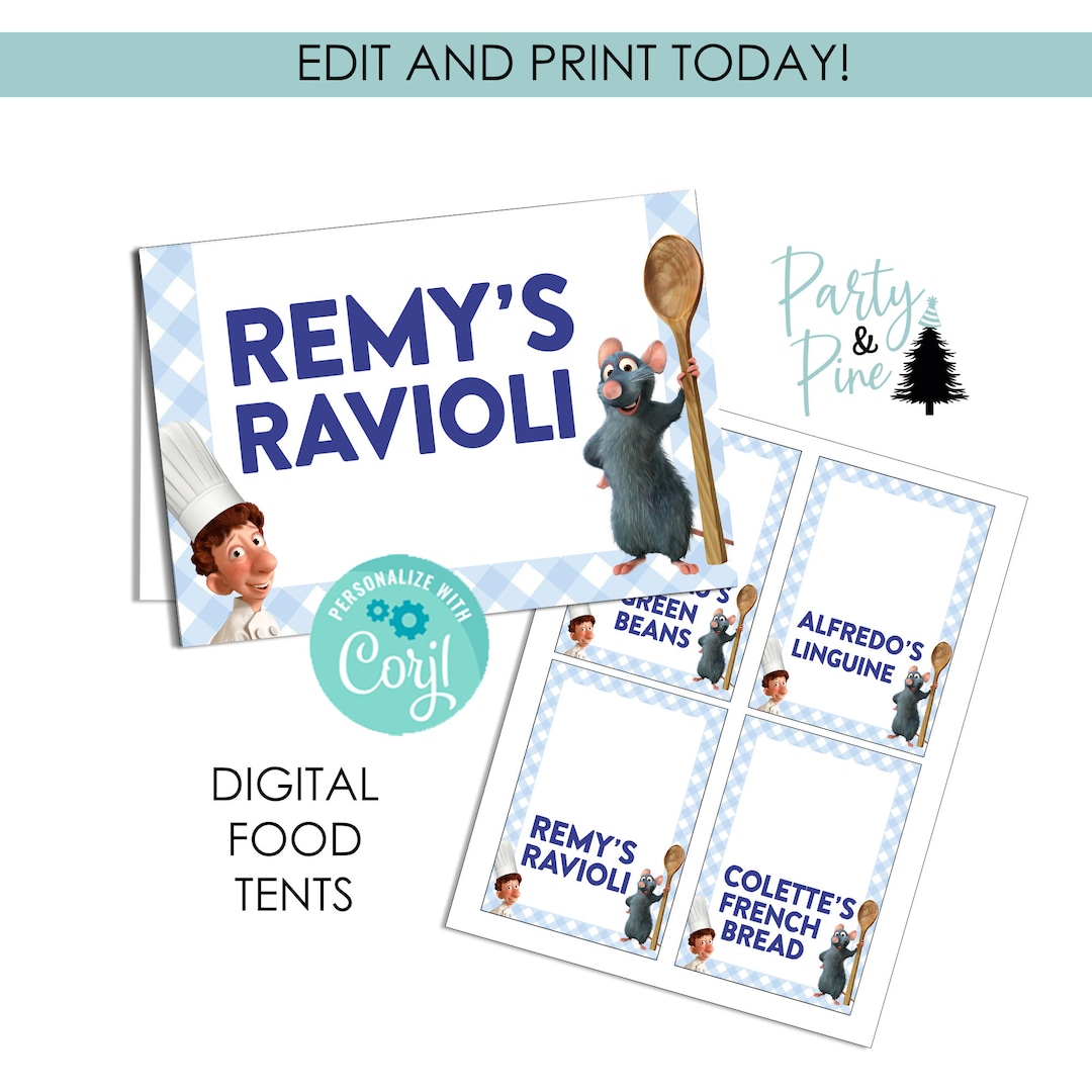 RATA TWO ILLE Birthday Food Tents Remy Ratatouille Editable Template ...