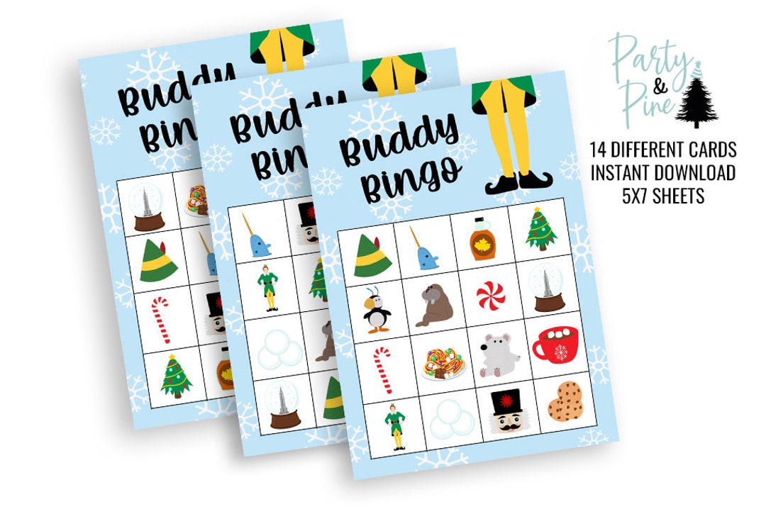 Elf Buddy Bingo Set Game Printable Christmas Party Digital 8x10 Kids ...