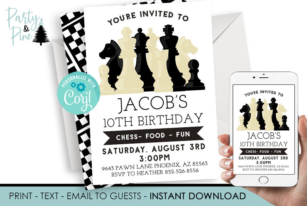 Editable Chess Birthday Invitation Invite Digital ANY AGE 5x7 - Etsy España