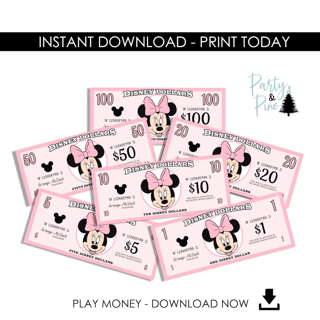 Printable Minnie Mouse Play Money Spending Voucher Disneyland Instant ...