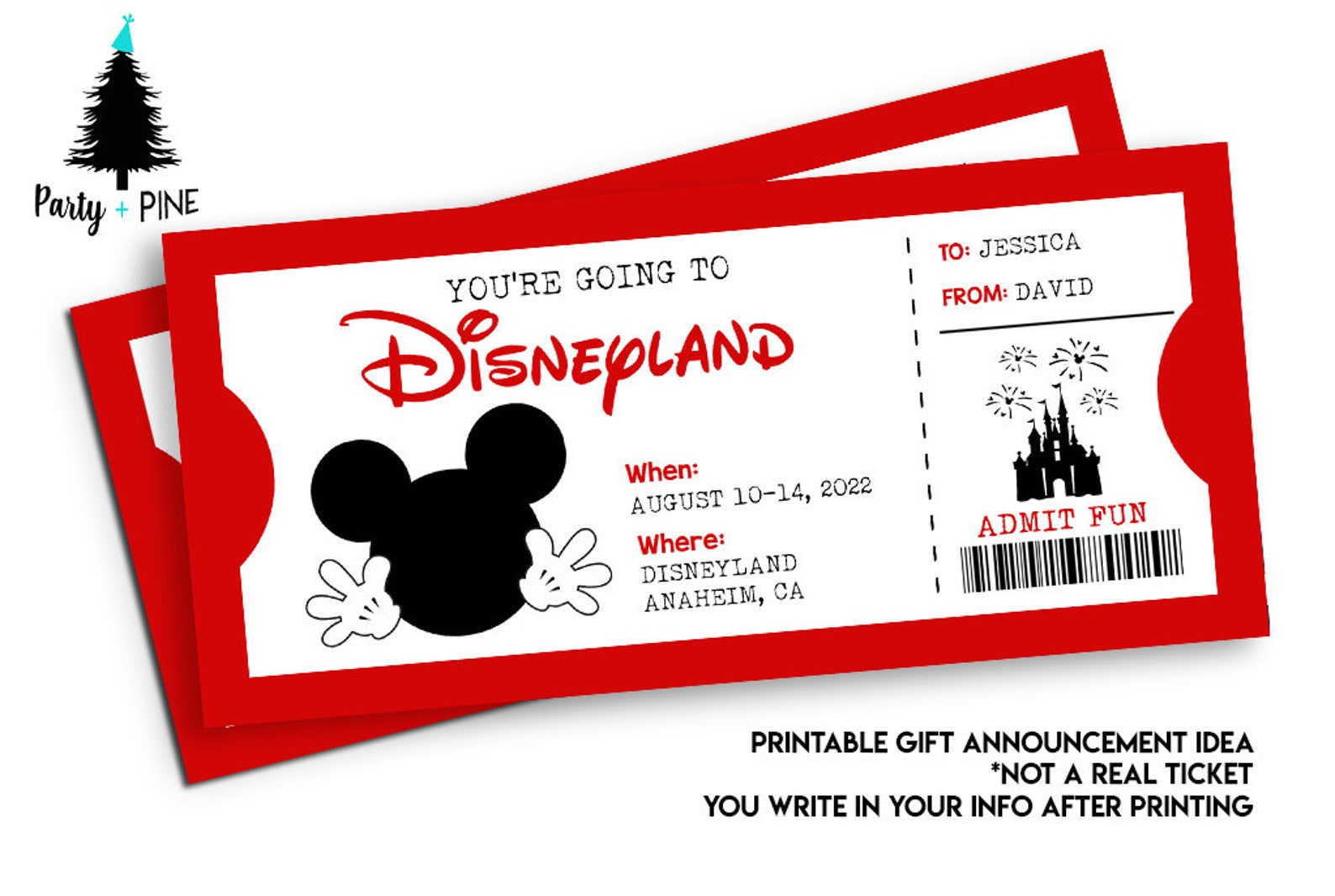 Boleto imprimible a Disneyland Viaje sorpresa Regalo de - Etsy España