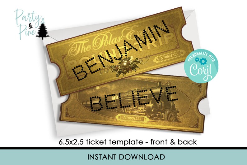Editable Polar Express Train Ticket Golden Digital Christmas - Etsy ...