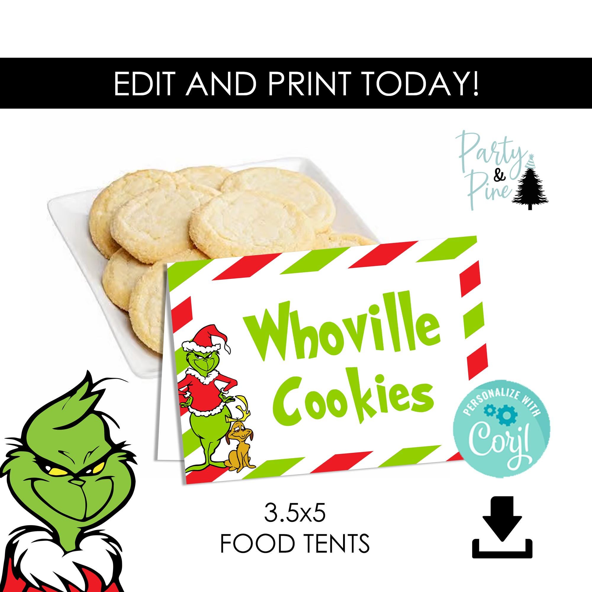 Editable Grinch Food Tents Digital Instant Download Template Holiday ...