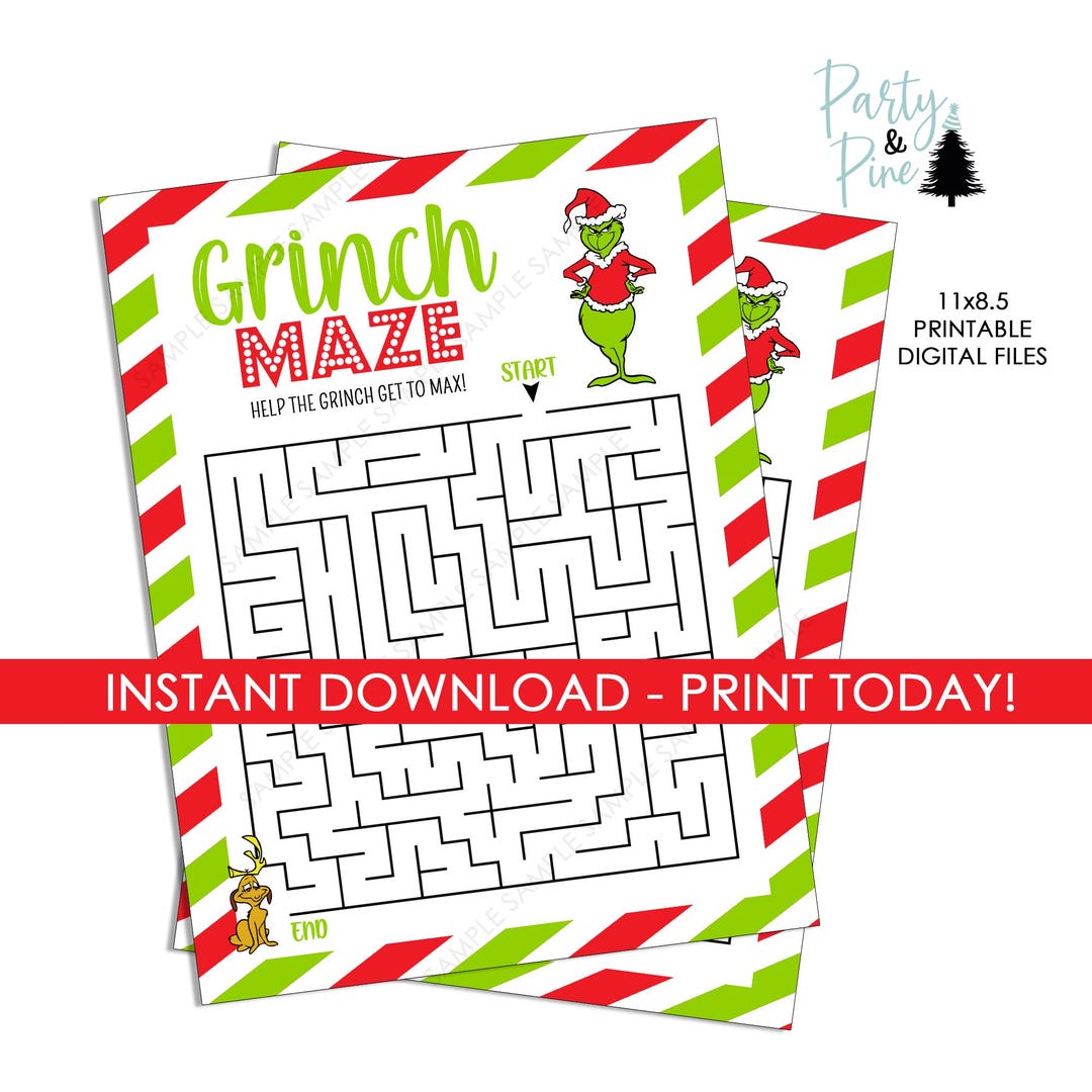 Grinch Maze Game Printable Digital 8.5x11 Christmas Holiday Party Games ...