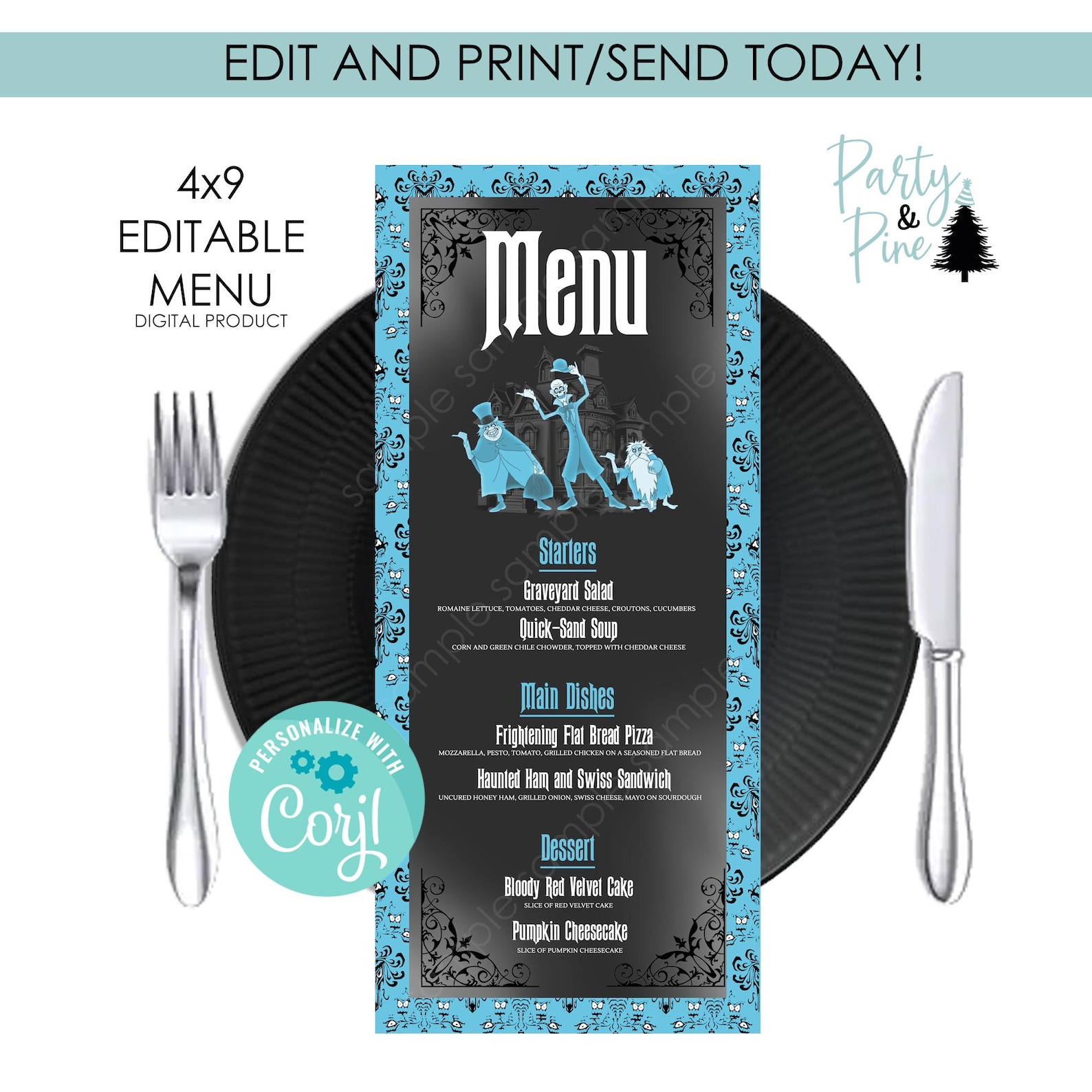 Editable Haunted Mansion Menu Template Digital 4x9 Instant Download ...