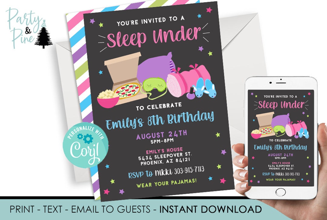 Editable Sleep Under Birthday Invite Invitation Digital Sleepunder Kids ...