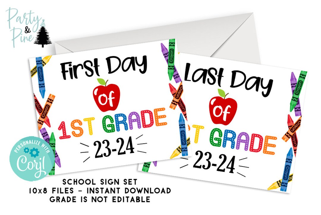 1st Grade School Signs Printable Digital 10x8 Crayons Colorful Instant ...