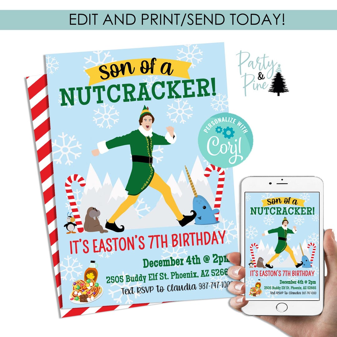 Editable Buddy Elf Movie Birthday Invitation Template Invite Digital ...