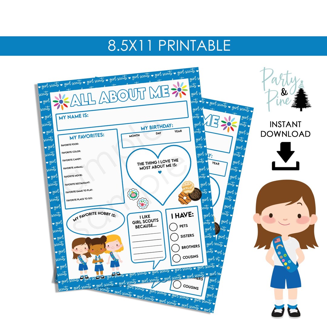 Daisy Scout ALL ABOUT ME Printable Sheet Page Troop Activity 8.5x11 ...