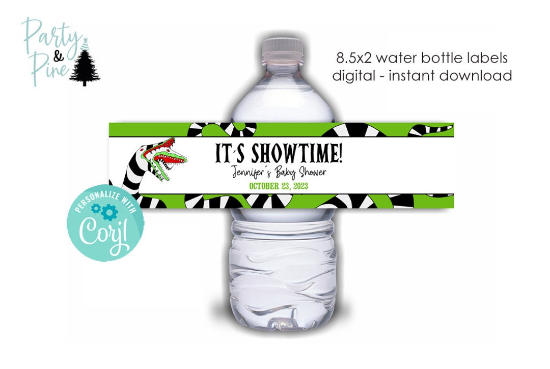 Editable Green Beetle Water Bottle Label Digital 8.5x2 Halloween ...