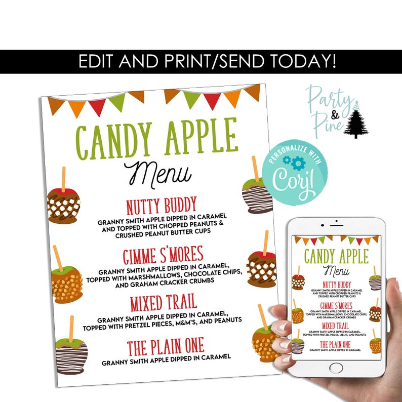 Editable Candy Apple Caramel Menu Template Digital 8.5x11 Instant ...