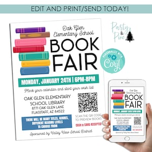 Editable Book Fair Template Flyer Digital 8.5x11 School Event Sale ...
