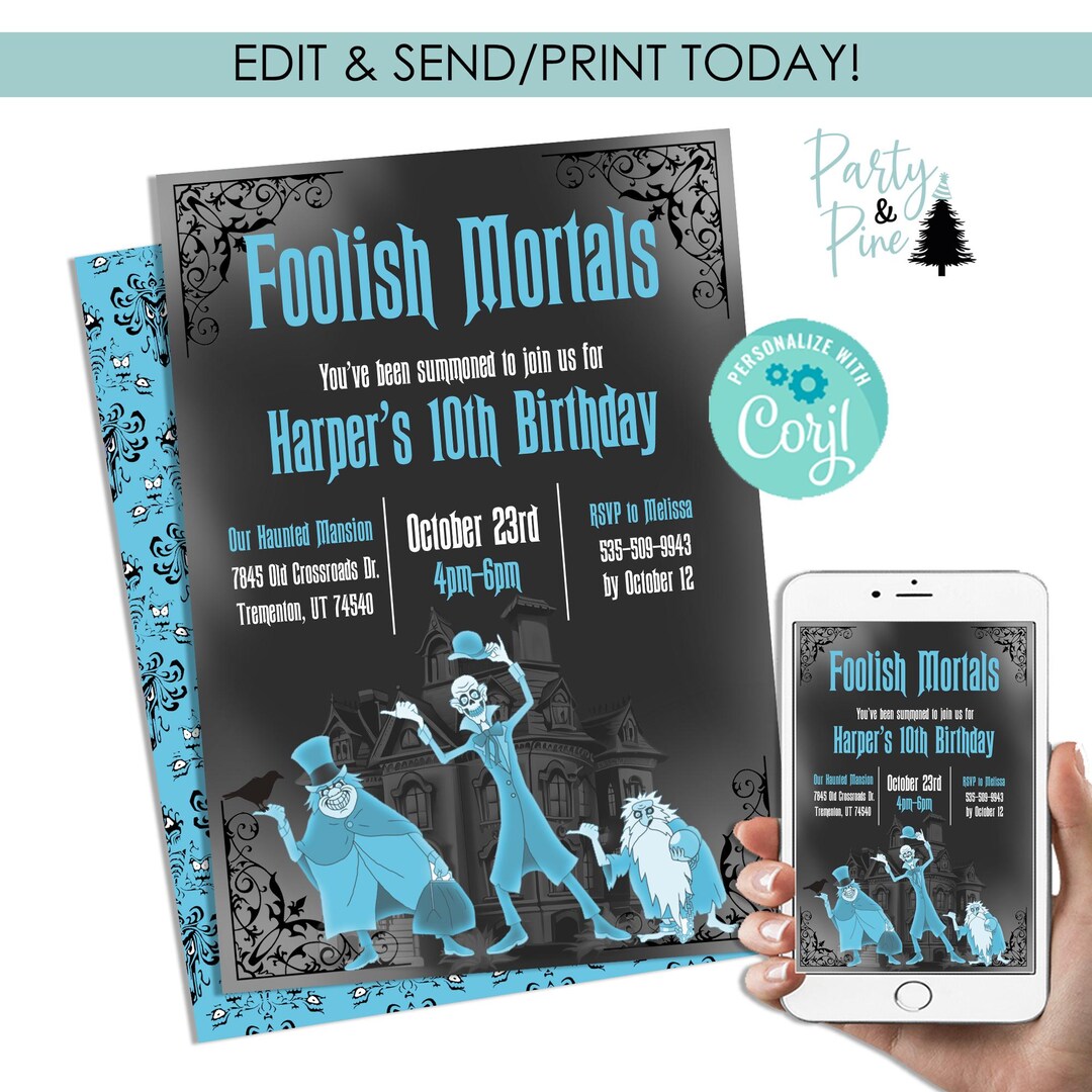 Editable Haunted Mansion Birthday Invitation Invite 57x Digital ...